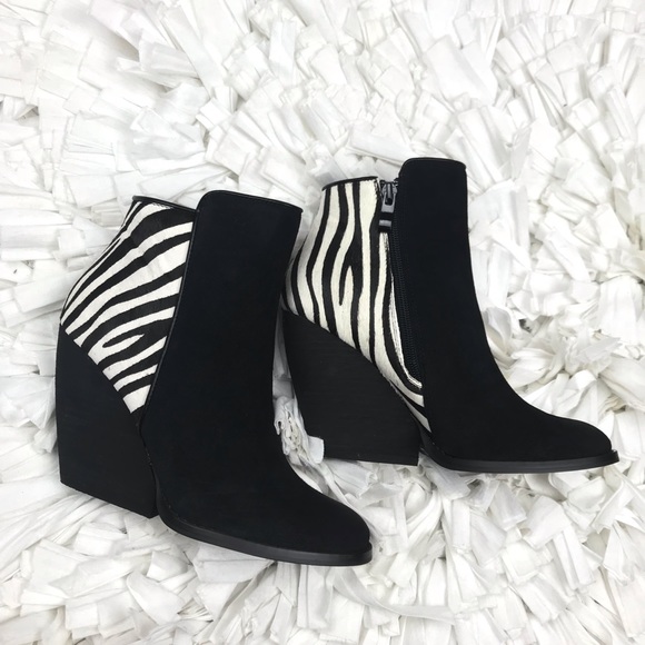 Very Volatile | Shoes | Black Zebra Print Pony Hair Leather Wedge ...